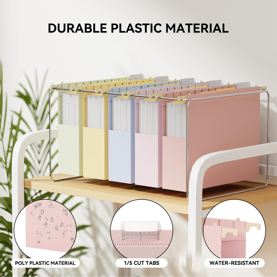 Plastic Hanging File Folders 12 Pack, 2" Extra Capacity Letter Size ...