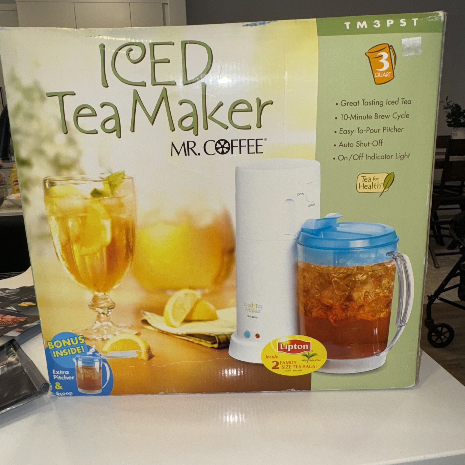 Mr. Coffee TM3P 3-Quart Iced Tea Pot Maker with Blue Lid Pitcher for ...