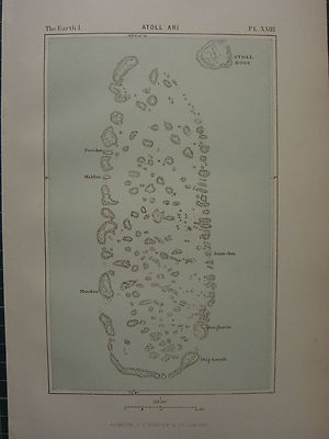1886 ANTIQUE MAP ~ ATOLL ARI MANDOU MAHLUS FERI-DOU DHIG-HOURAH | eBay