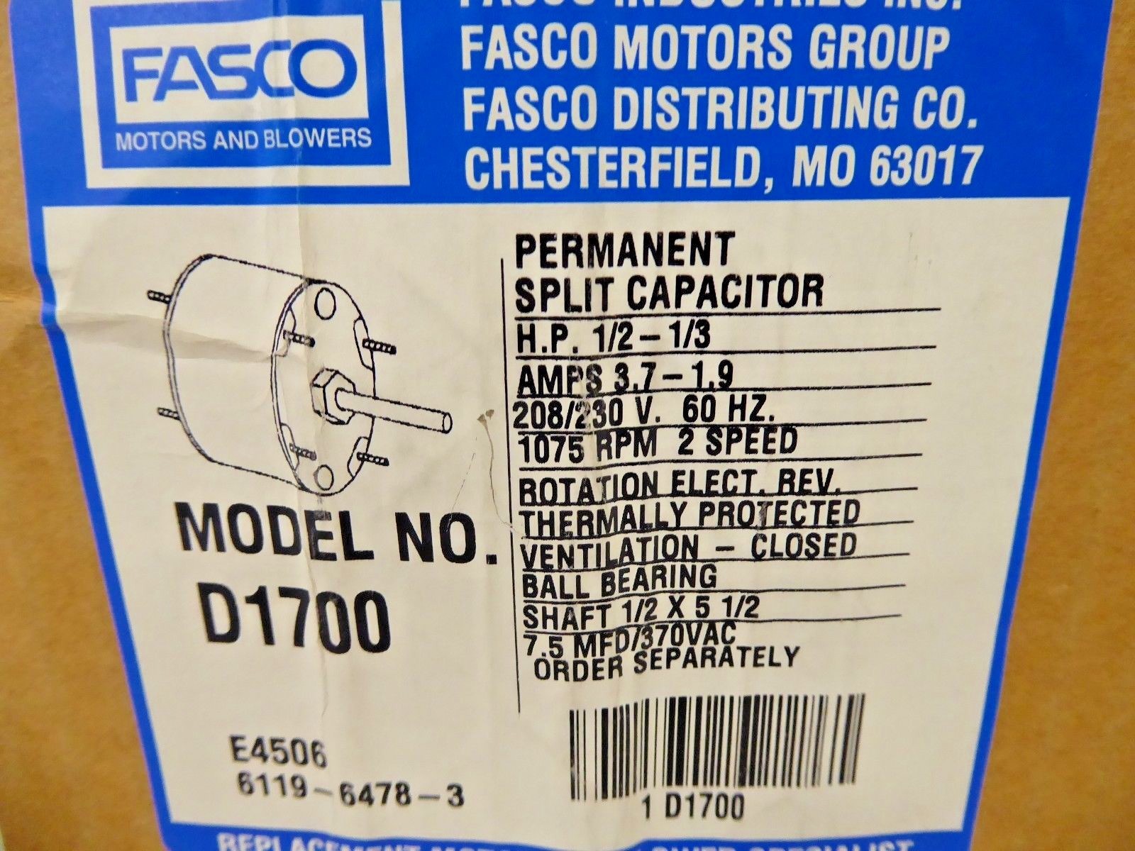 Fasco D1700 Motor 1/2-1/3 HP 208/230V 60Hz 1075 RPM 2 Speed for sale ...