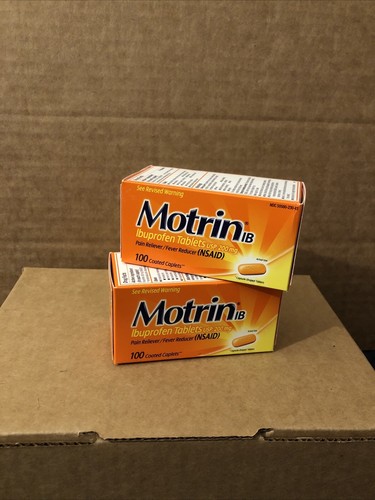 2 Boxes Motrin IB Ibuprofen 200mg Caplets 100 count Each Pain Reliever ...