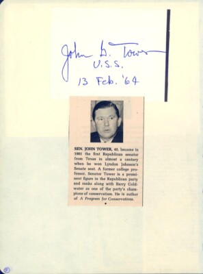 JOHN G. TOWER - SIGNATURE(S) 02/13/1964 CO-SIGNED BY: ROBERT W. SARNOFF ...