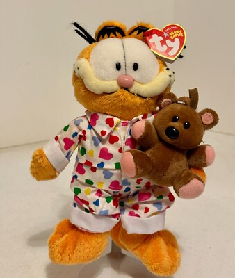 TY Beanie Baby GOODNIGHT GARFIELD Pajamas Pooky Bear Bedtime Plush 2005 ...