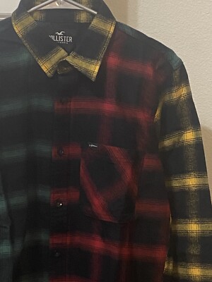 HOLLISTER MEN'S LONG SLEEVES COTTON MULTI COLOR FLANNEL SHIRT IN MEDIUM ...
