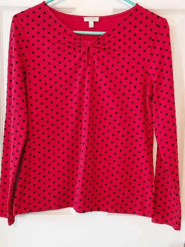 Talbots Red with Black Textured Dot Long Sleeve Women’s Crewneck Top ...