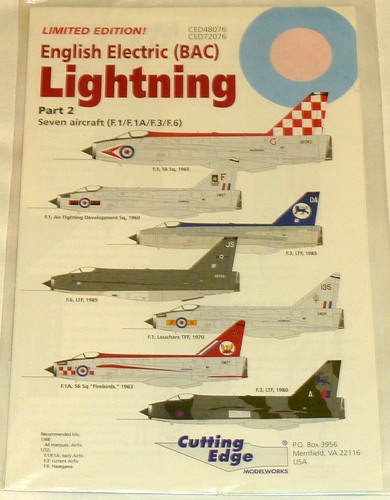 Cutting Edge Decals CED72076 EE/BAC Lightning F.1 F.3 F.6 decal in 1:72 ...