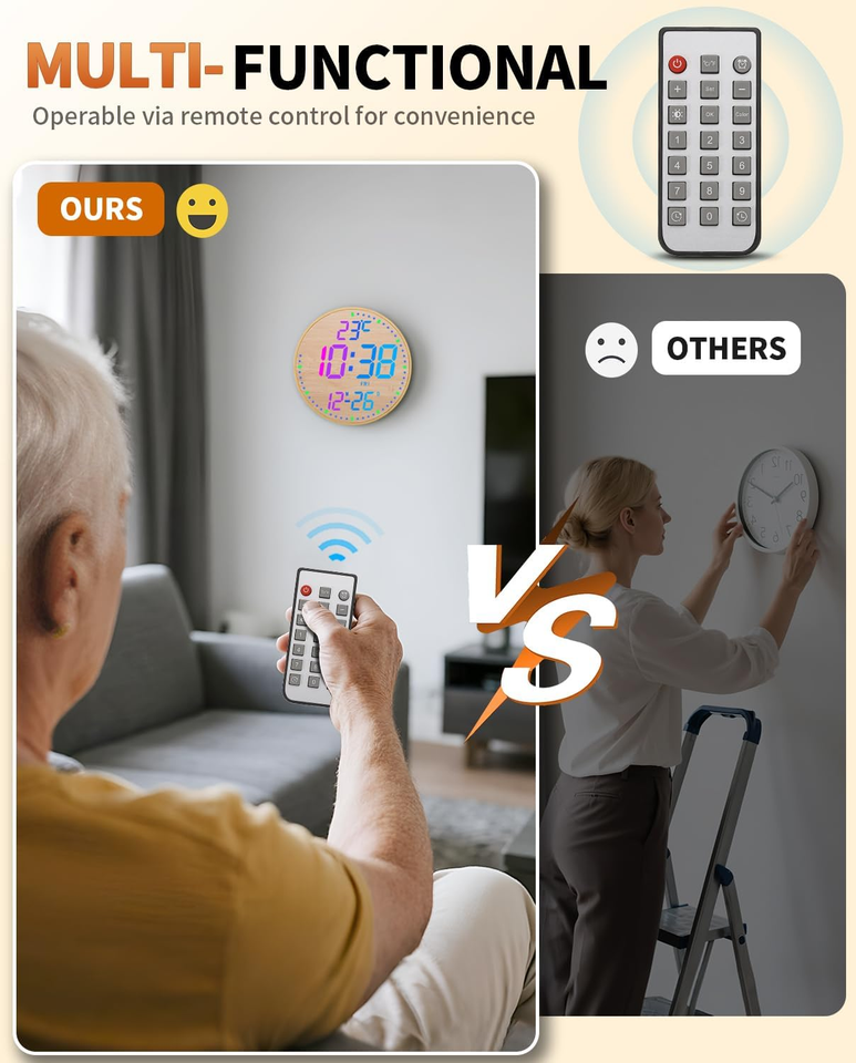 12" Large Digital Wall Mount Clock, Count down Timer, Alarm, Big LED ...