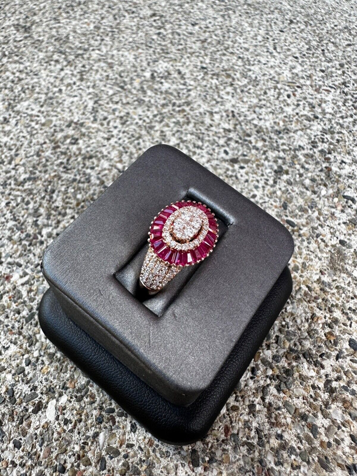 Effy 14K Rose Gold Ruby 1-5/8cttw & Diamond 5/8cttw Baguette Cluster ...