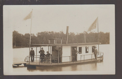 rppc c1910 STEAMBOAT Steamer AMERICAN FLAG Boat Ship CREW Passengers B1 ...