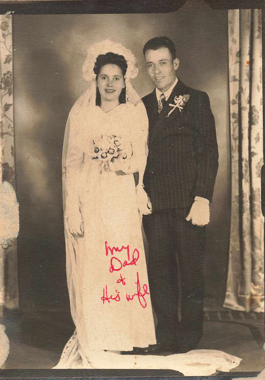 Late 40s Early 50s Latin Couple Wedding Arcade Studio Type Photo Wife ...