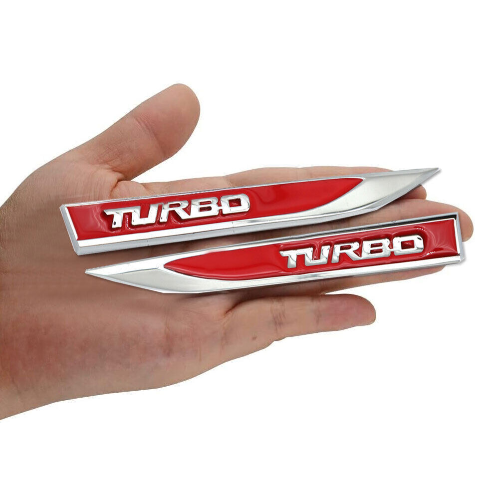 Pair Red 3D TURBO Logo Emblem Car Side Fender Badge Metal Sticker ...