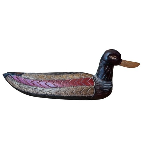 Vintage Hand Carved Wood Duck Bird Decoy Primitive Wood Sculpture 7.5 ...