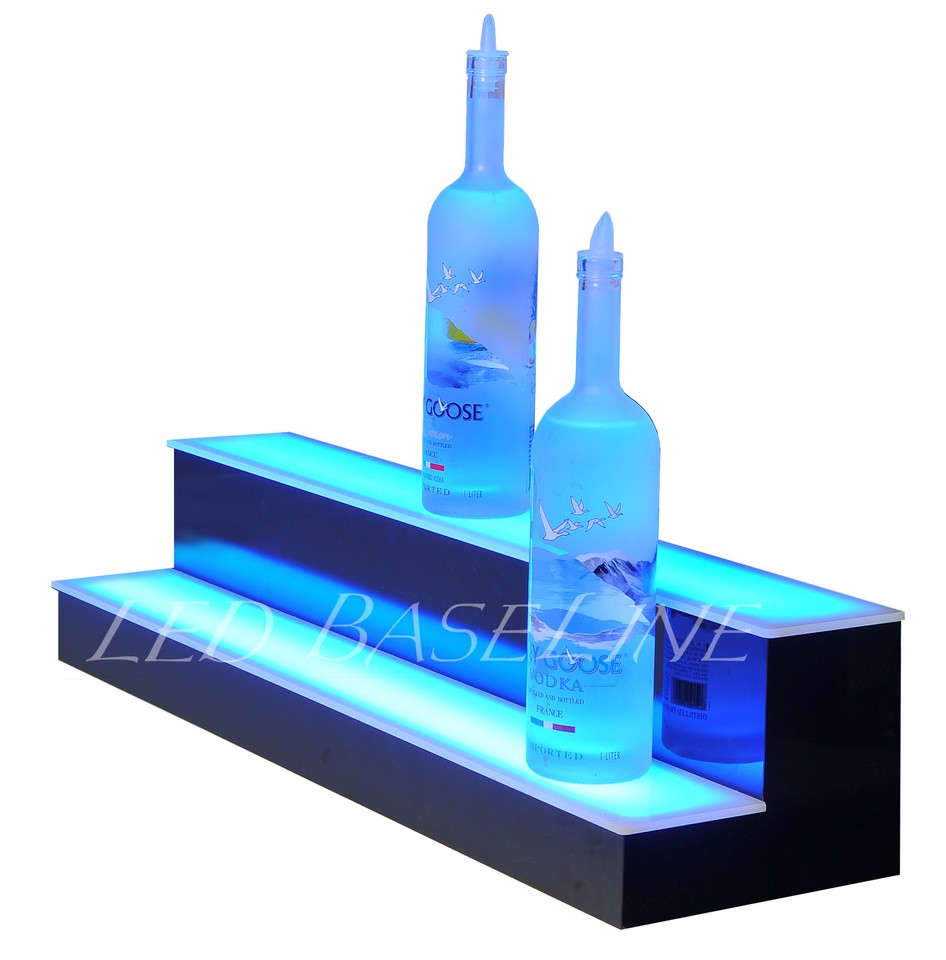 30" 2 Tier Step - LED Lighted Back Bar Liquor Bottle Shelf Glowing ...