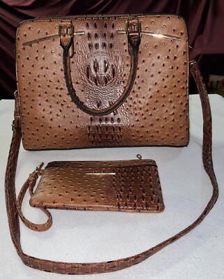 Fashion Embossed Pattern Two Tone Ostrich Leather Handbag with Wallet ...