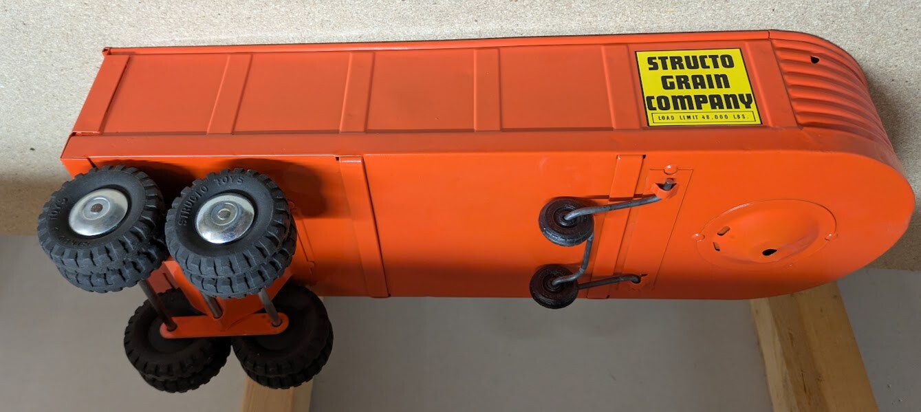 Structo Construction truck with three trailers. (Green has no rear gate ...