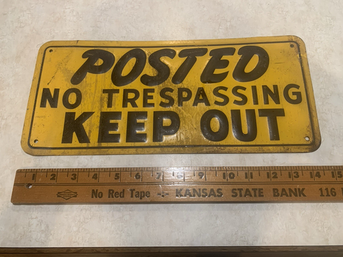 Vintage POSTED NO TRESPASSING KEEP OUT Embossed Metal Sign Green Back ...