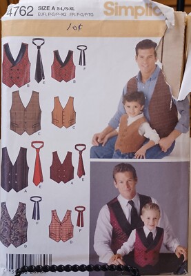 4762 Simplicity SEWING Pattern CUT Mens Boys sm-xl vests & ties | eBay