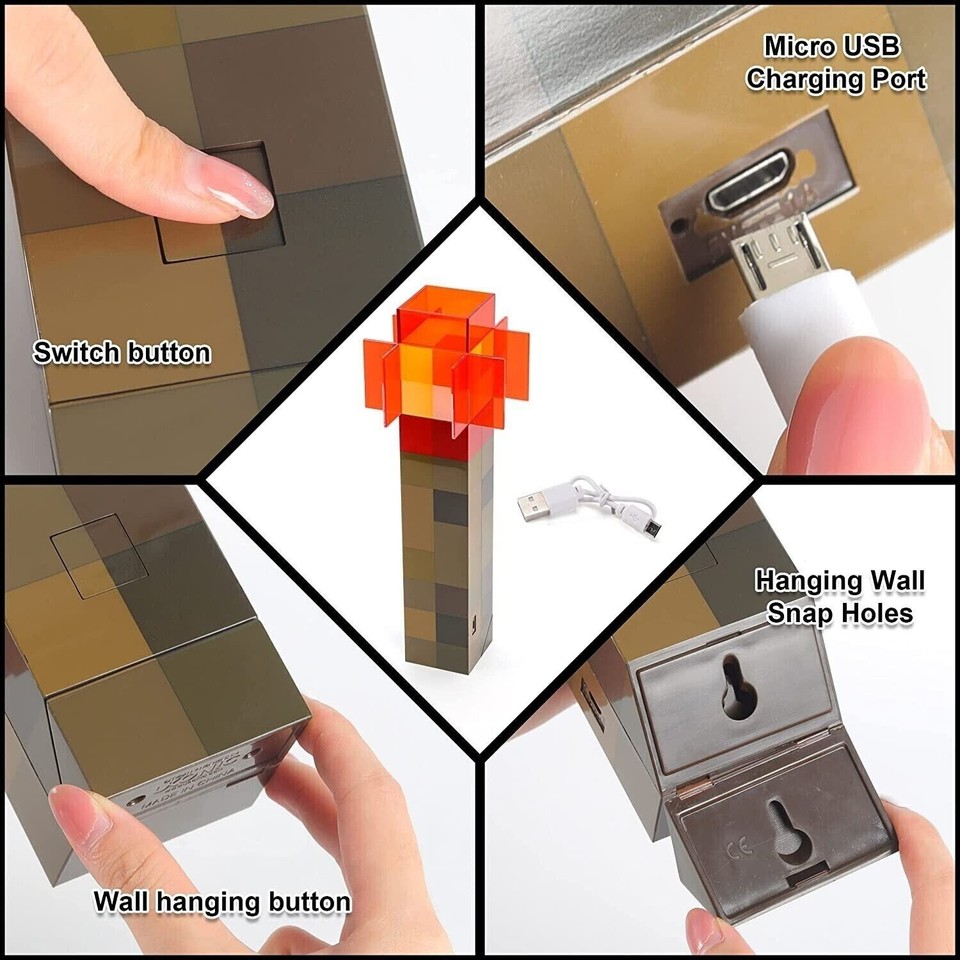 Minecraft Torch Rechargeable Portable Night Light Redstone Torch ...