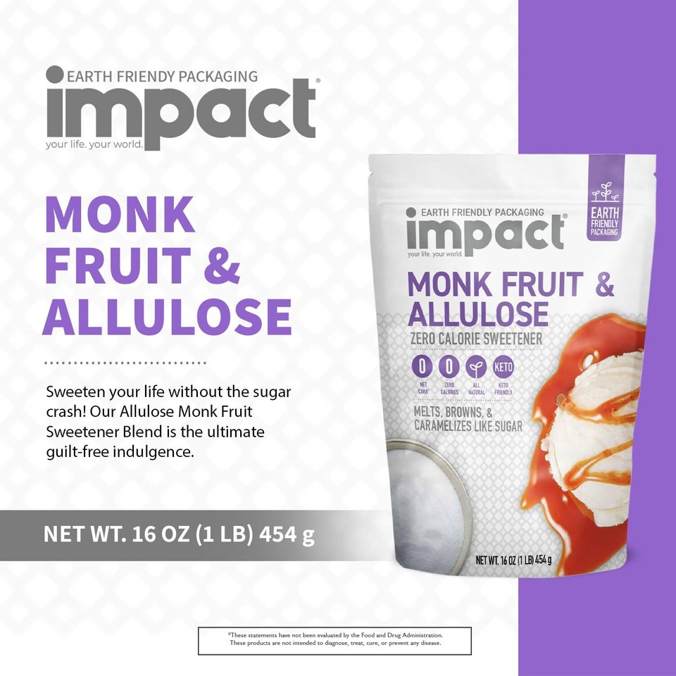 Impact - Monk Fruit Allulose Sweetener - Crystalized Blend - Zero ...