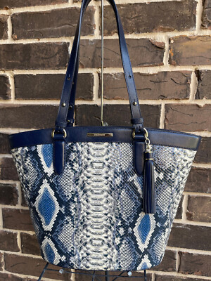 NWT $385 Brahmin Medium Bowie Tote Cobalt Ballington Leather snake blue ...
