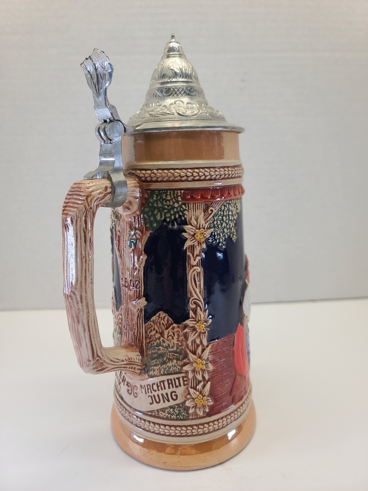 11” Vintage Western Germany Gerz Ceramic Beer Stein Pewter Lid Mug ...