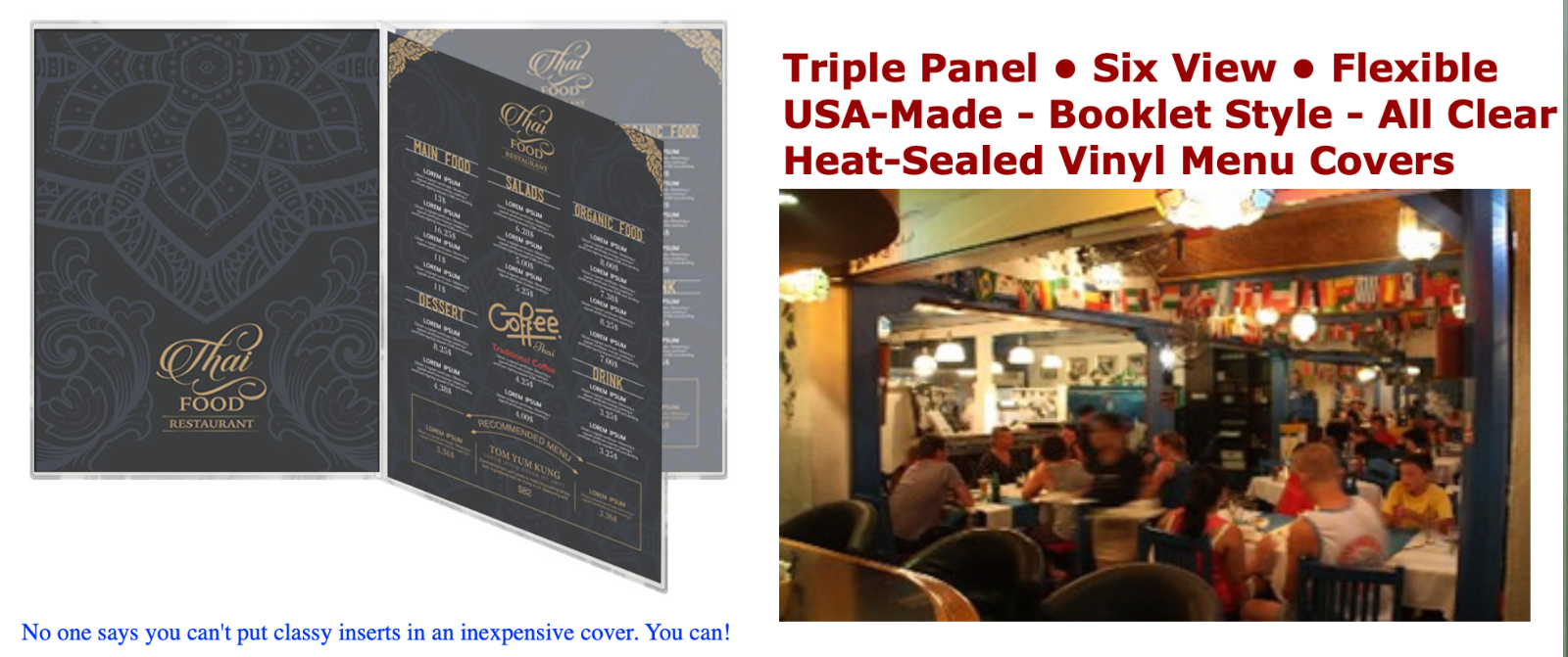 Cafe menu covers, for 8.5" x 11" menus, 3 pages, book style, 6 view ...