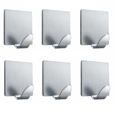 Self-Adhesive Hooks Stainless Steel Strong Silver Sticky Stick on Wall ...