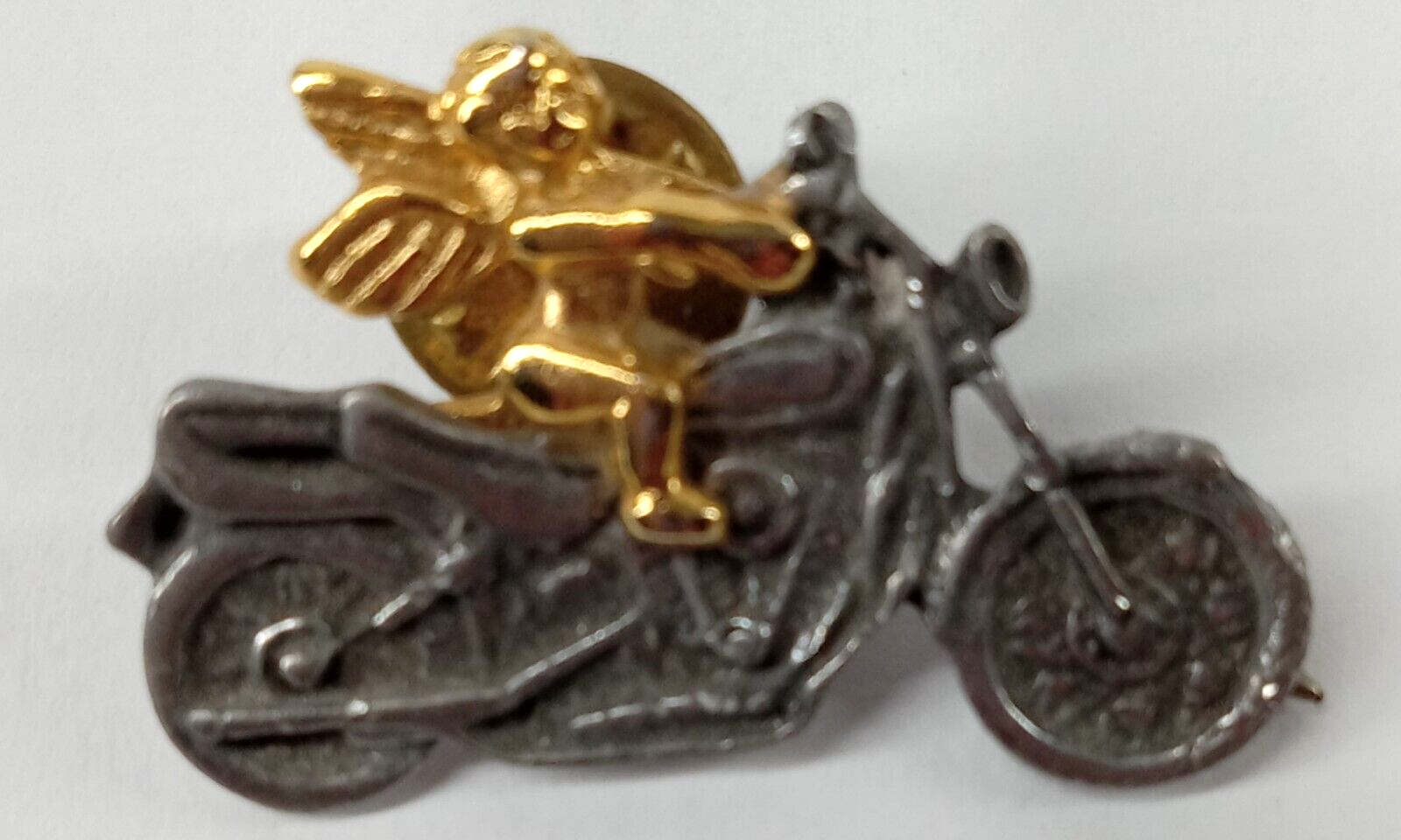 Motorcycle Angel Lapel Pin Gold Color Guardian Angel on Motorcycle 1 1/ ...