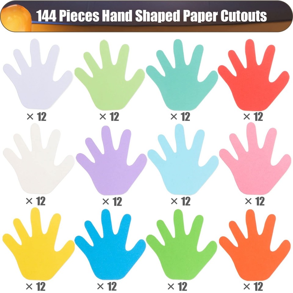 144 Pieces Hand Cutouts Paper Hand Shape Cut-Outs Assorted Color ...
