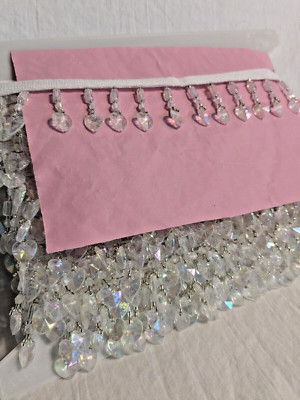 Beaded Fringe Trim 1" Drop Clear Heart Faux Crystals & Glass Beads 10 ...