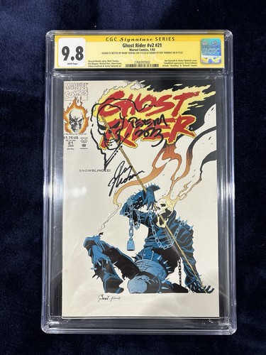 CGC SS 9.8 Ghost Rider v2 21 Signed by Roy Thomas & Signed/Sketch Mark ...