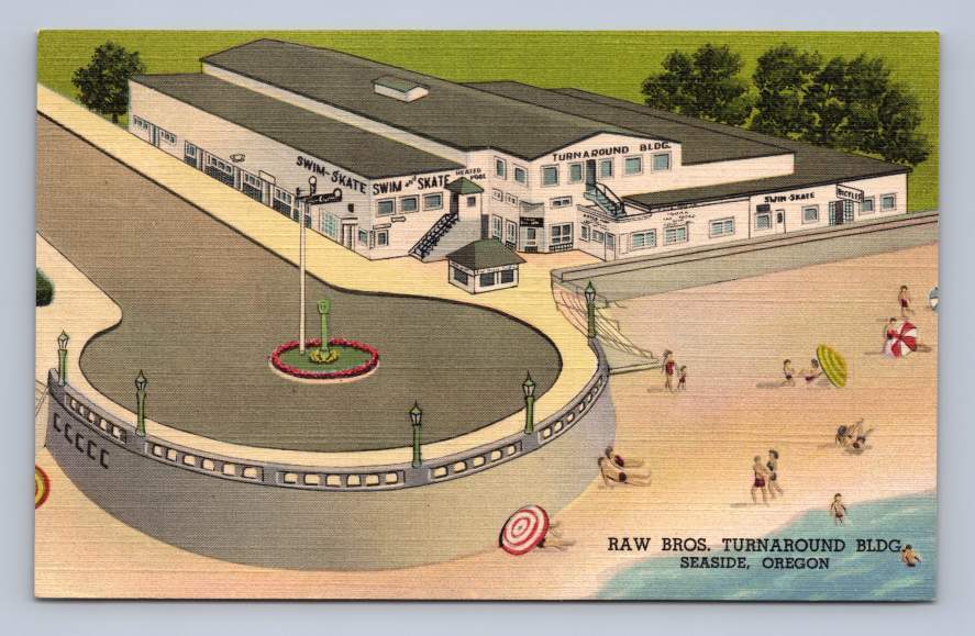 Raw Bros. Turnaround Building SEASIDE Oregon ~ Vintage Linen Skating ...