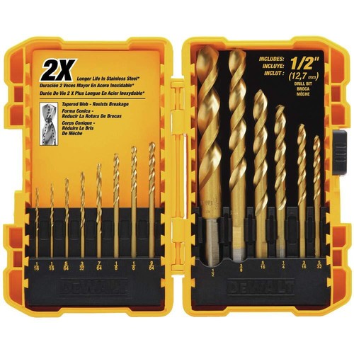 DEWALT DW1341 14-Piece Titanium Nitride Speed Tip Drill Bit Set ...