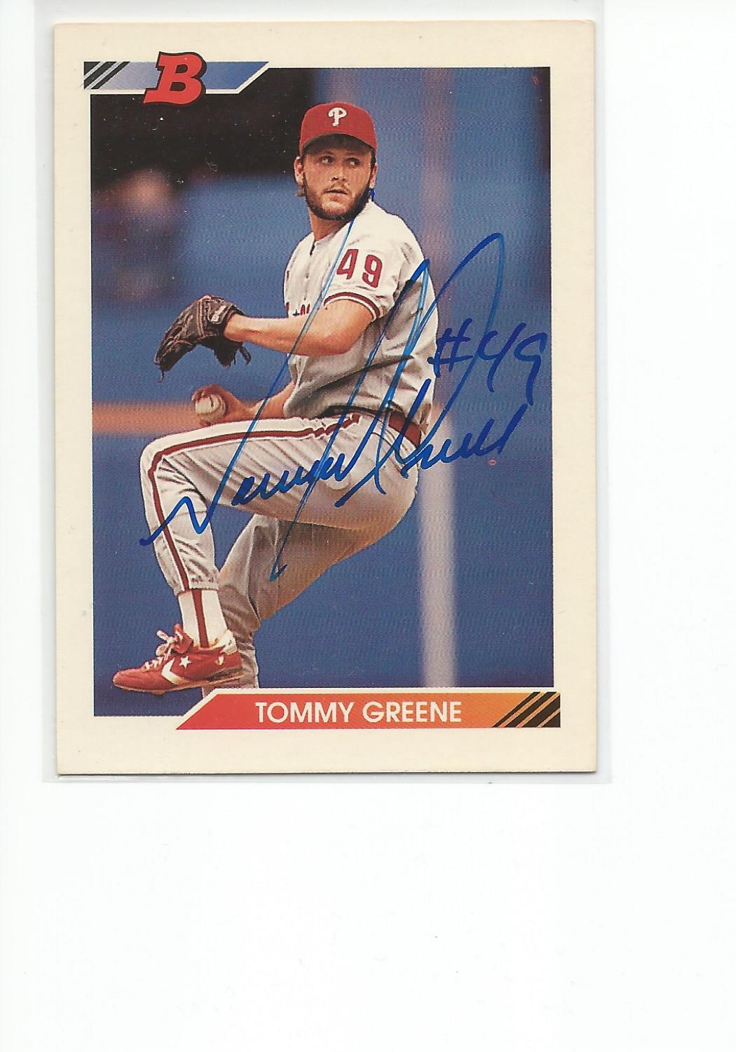 TOMMY GREENE Autographed Signed 1992 Bowman card Philadelphia Phillies ...
