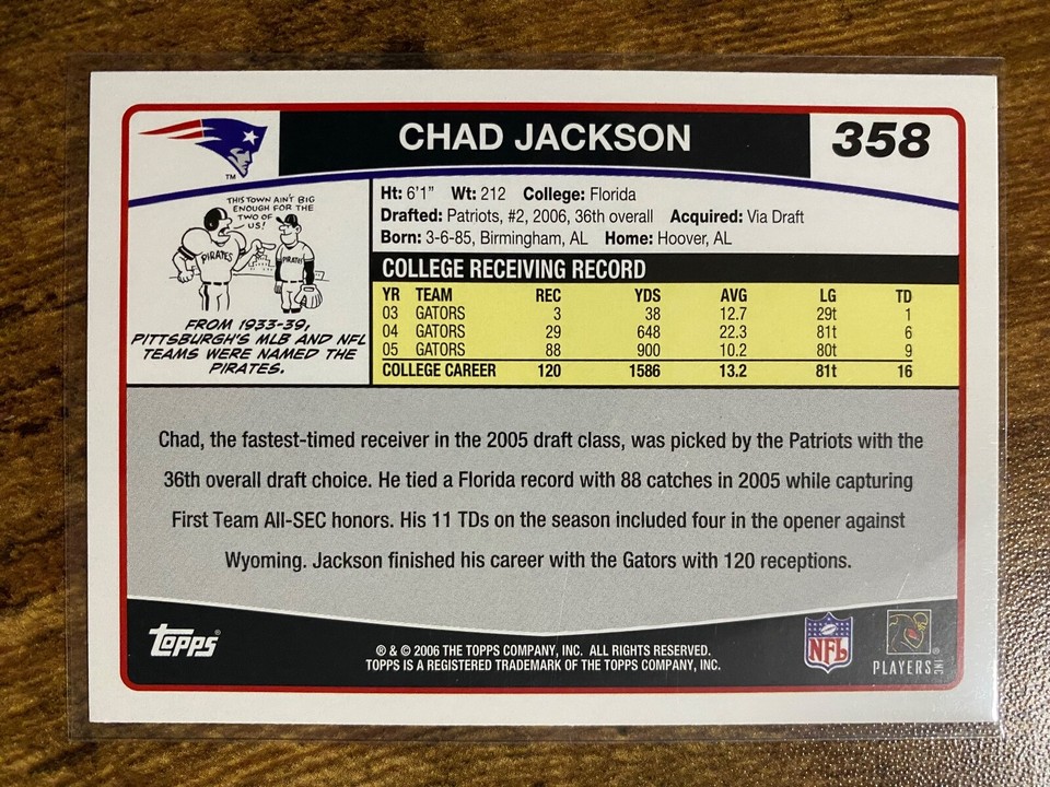 2006 Topps #358 Chad Jackson RC New England Patriots | eBay