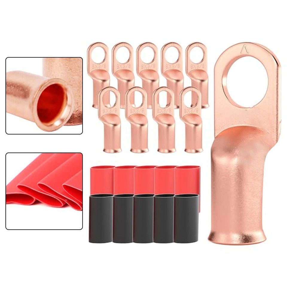 Set of 10 Copper Lug Terminal Blocks 38 Inch with Heat Shrink Tubing ...