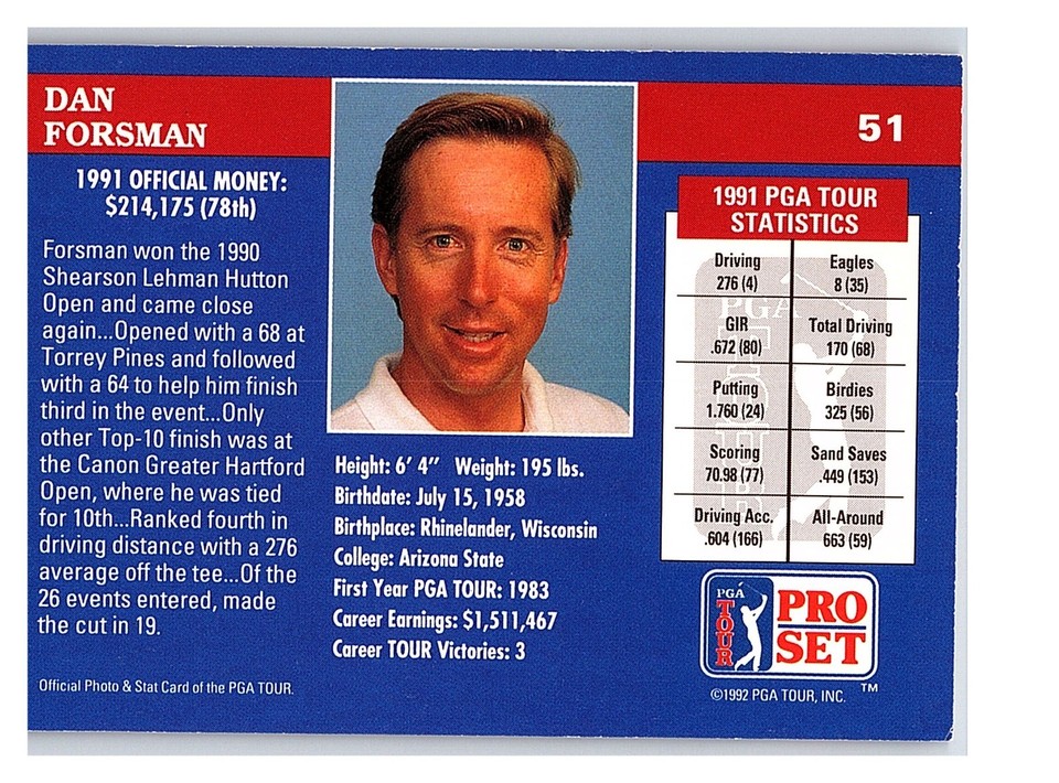 1991 Pro Set #51 Dan Forsman Signed Auto Autograph | eBay