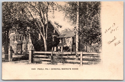 1905 General Wayne's Home Paoli Pennsylvania ANTIQUE Postcard 5499 | eBay