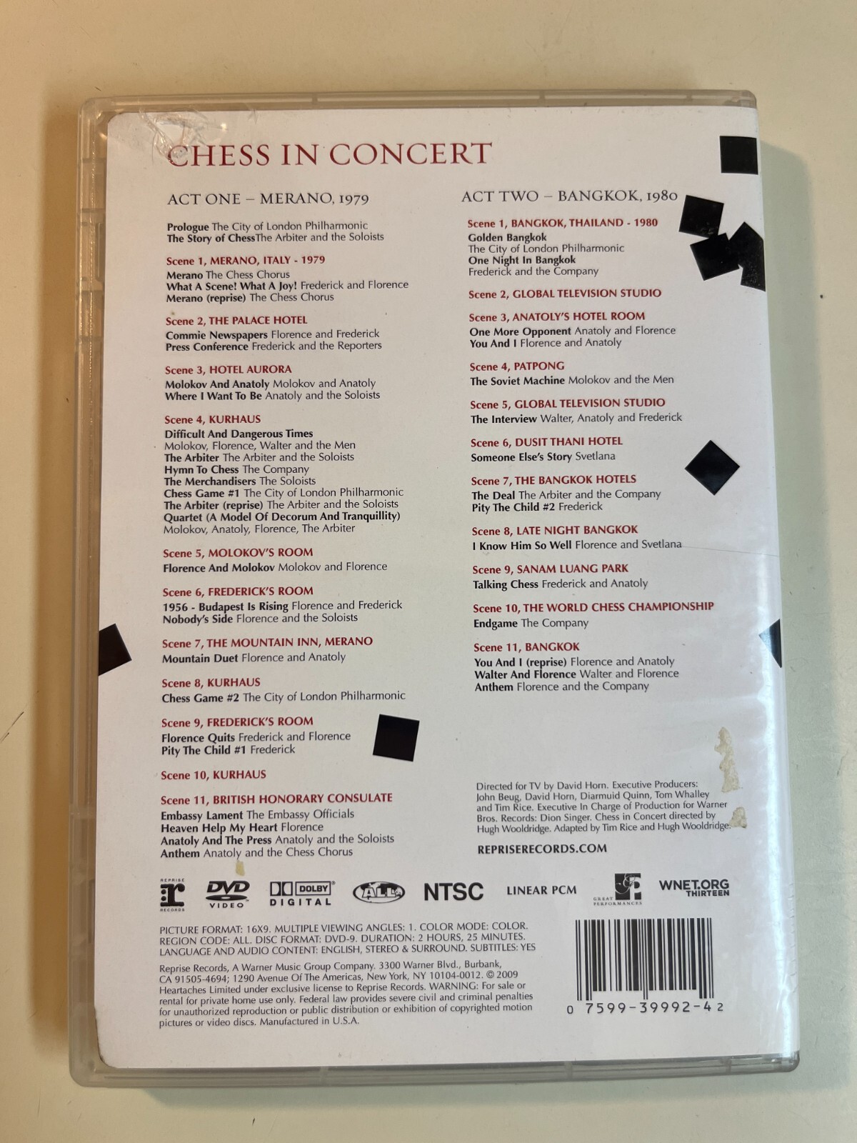 Chess in Concert DVD + Insert, Josh Groban, Idina Menzel, Adam Pascal ...