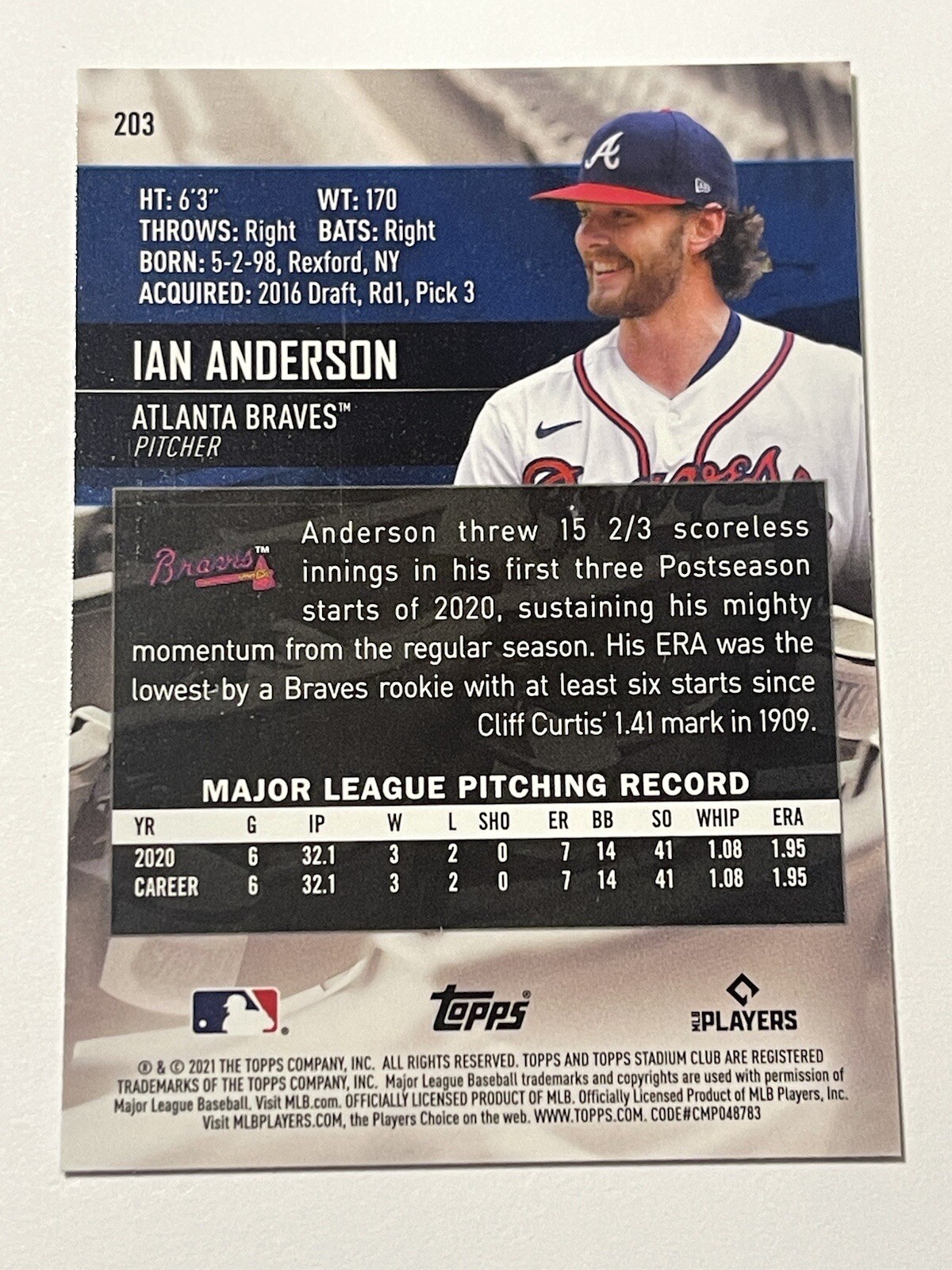 2021 Topps Stadium Club Ian Anderson 203 Chrome RC | Atlanta Braves | eBay