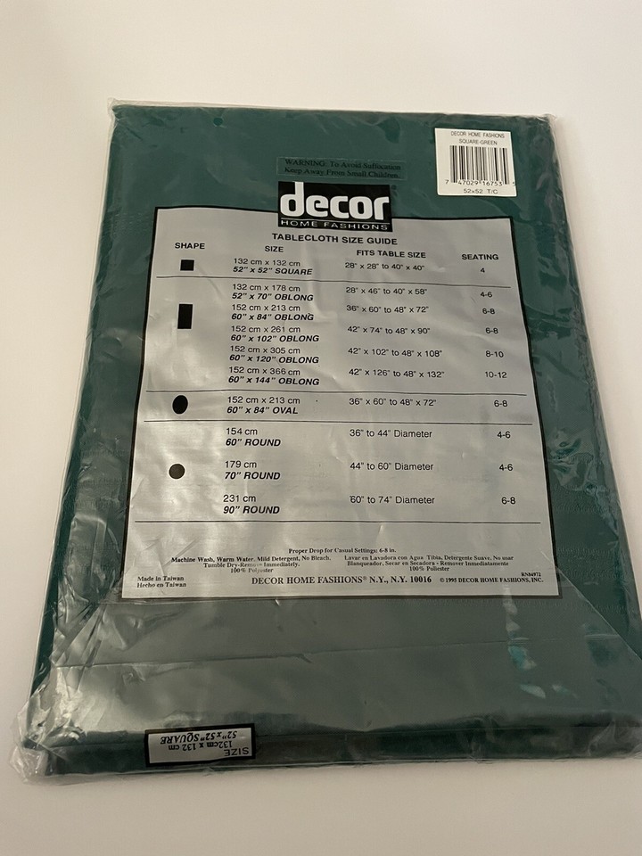 NEW Decor Home Fashions Green Square 52x52 Tablecloth | eBay