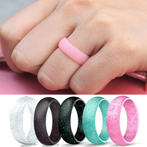 Women Glitter Silicone Rubber Finger Ring Band Wedding Rings Sport Gym ...