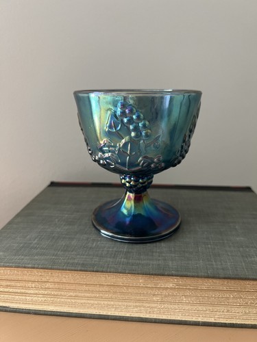 Indiana Colony Glass Iridescent Blue Carnival Harvest Grape Open Sugar ...