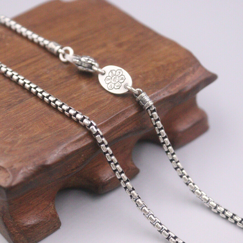 Fine Pure S925 Sterling Silver Chain Women Men Square Box Link Necklace ...