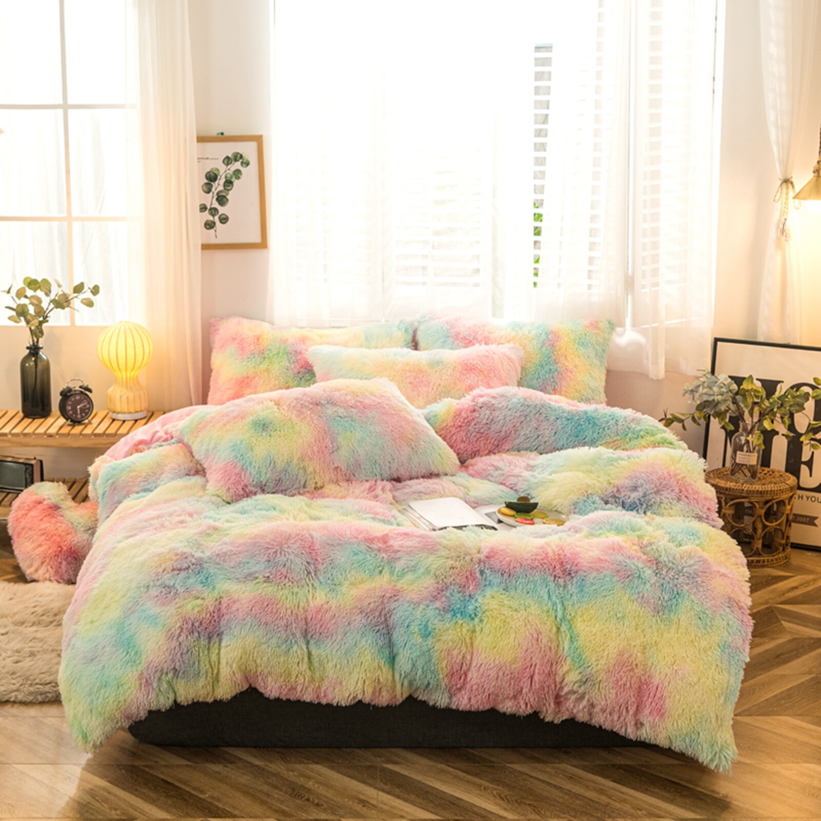 Soft Fluffy Plush Duvet Quilt Cover Set Faux Fur Doona Cover Set Queen ...