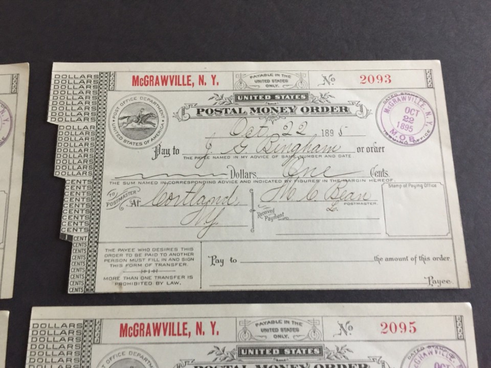 US STAMPS 1895 McGrawville, NY US Postal Money Order Lot of (4) USED | eBay