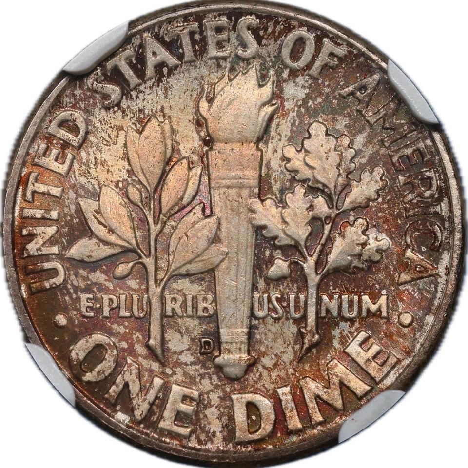 MS66 1961-D Roosevelt Silver Dime, NGC- Beautifully Rainbow Toned | eBay