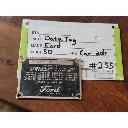 1950 Ford Car 2 Door Data Tag Plate Serial Number Made in USA | eBay