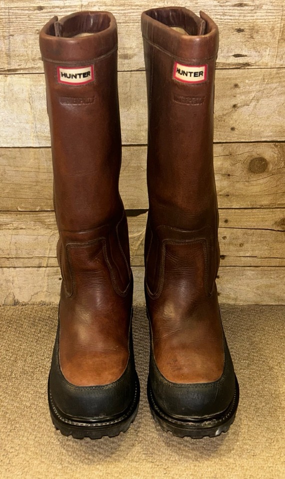 Hunter Crown Brown Leather Long Waterproof Boots UK Size 10 | eBay