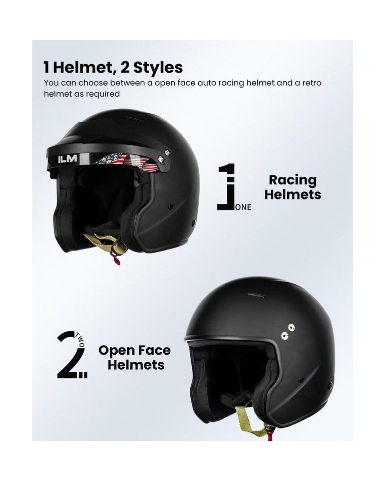 ILM Snell SA2020 Open Face Auto Racing Helmets for Men and Women Model ...